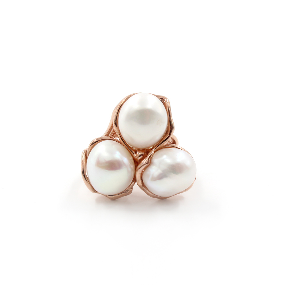 Sterling silver ring with three pearls – Rose Color - Jewels & Bijoux ...