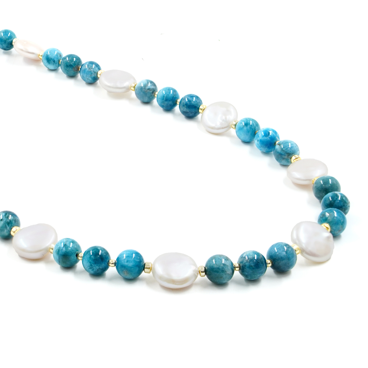 Collana con apatite, perle, ematite, chiusura in argento – Dorato ...